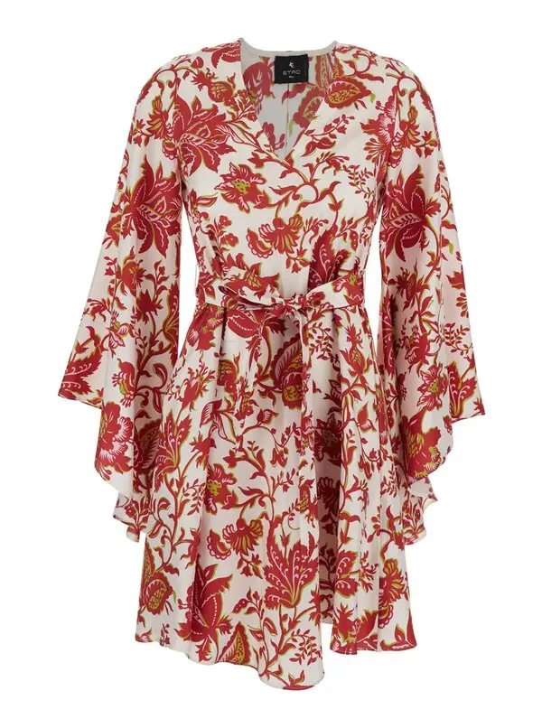 Etro Long Sleeve Short Dress In Silk With Floral Print - Multicolor