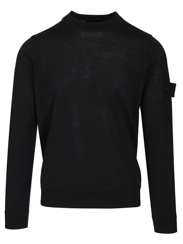 Stone Island Crew Neck Sweater In Pure Lightweight Wool - Blue