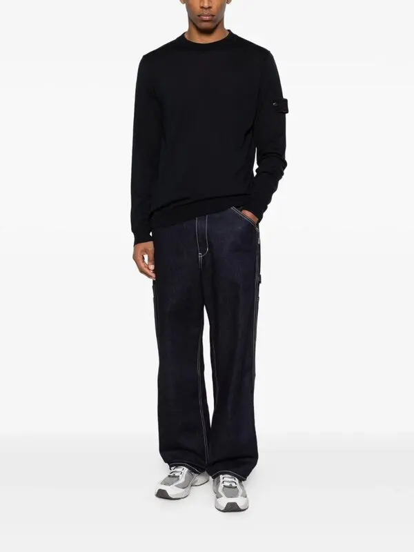 Stone Island Crew Neck Sweater In Pure Lightweight Wool - Blue