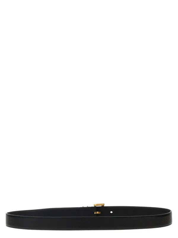 Saint Laurent Cassandre Leather Belt With Logo Buckle - Black