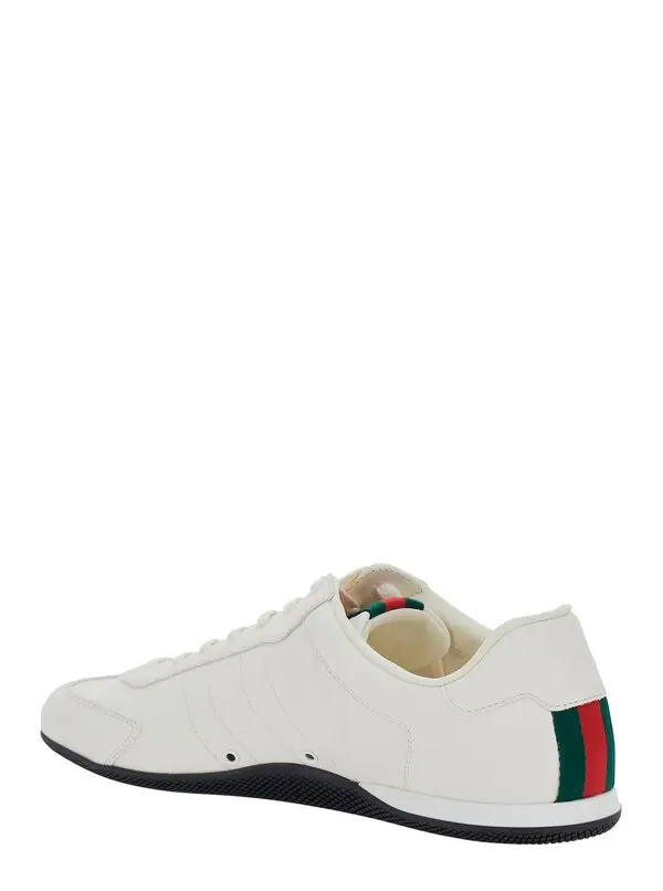 Gucci Leather Lace-up Sneakers With Web Detail - White