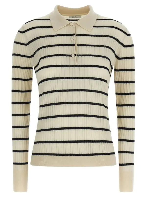 Max Mara Striped Ribbed Cashmere And Silk Blend Polo Shirt - Blue