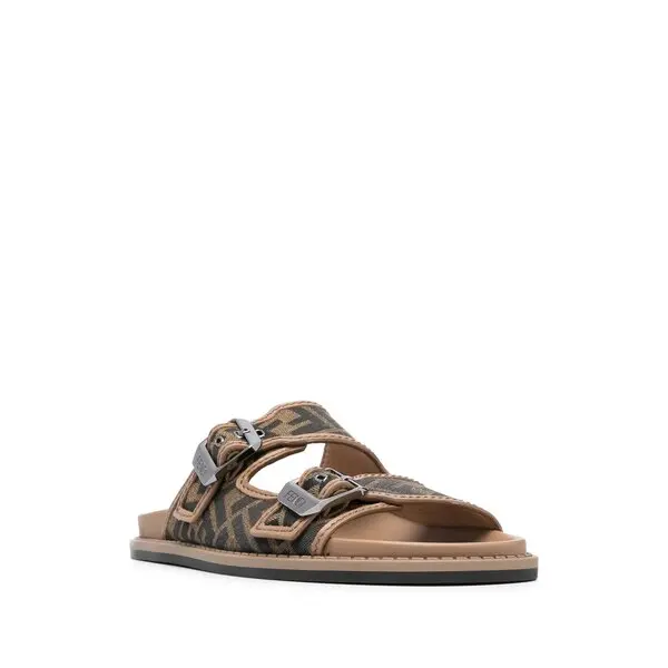 Fendi Ff-pattern Buckle Slides - Cream