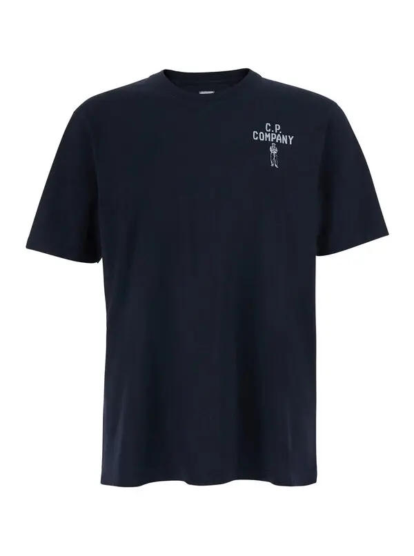 C.P. COMPANY Blue T-shirt With Round Neck And Logo Print In Cotton - Multicolor