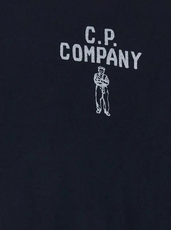 C.P. COMPANY Blue T-shirt With Round Neck And Logo Print In Cotton - Multicolor