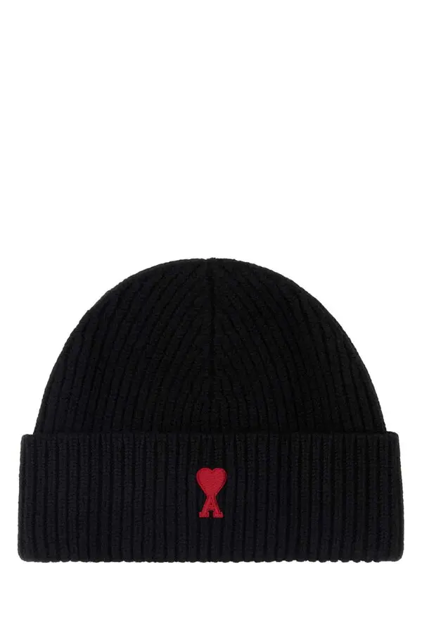 AMI Paris Wool Beanie Hat - Black