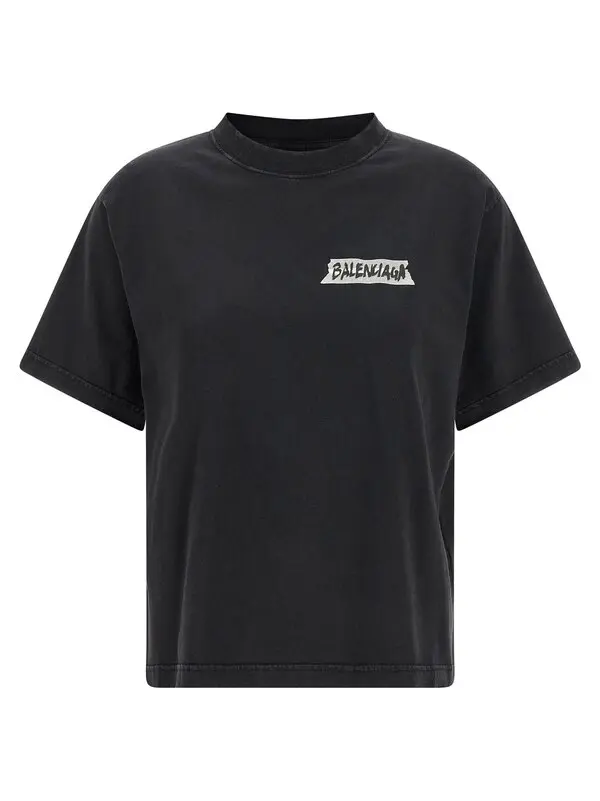 Balenciaga Masking Tape Print Cotton T-shirt - Black