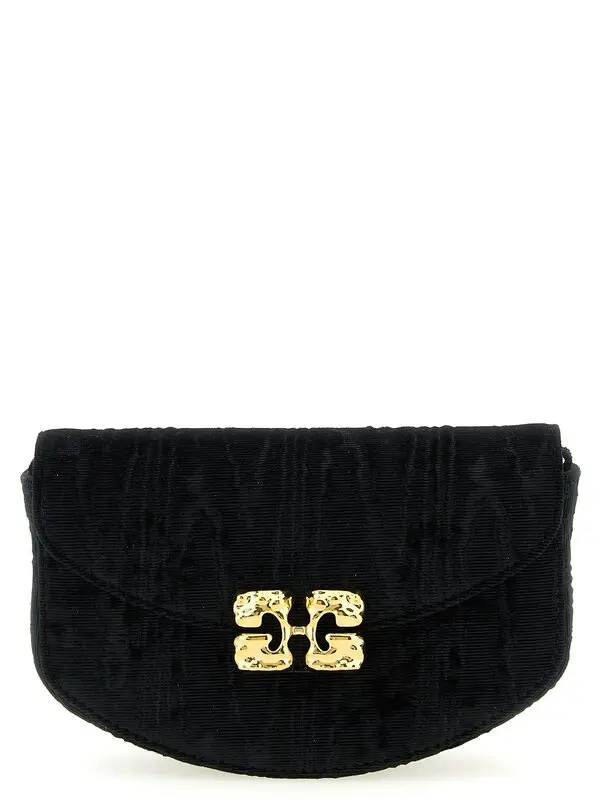 GANNI Lulu Moiré Velvet Wallet On Chain With Gold Tone Clasp - Black