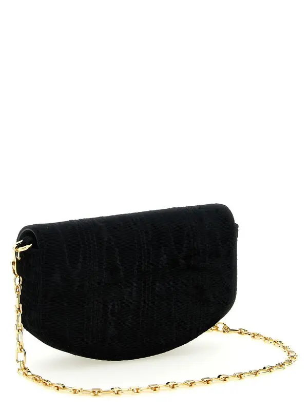 GANNI Lulu Moiré Velvet Wallet On Chain With Gold Tone Clasp - Black