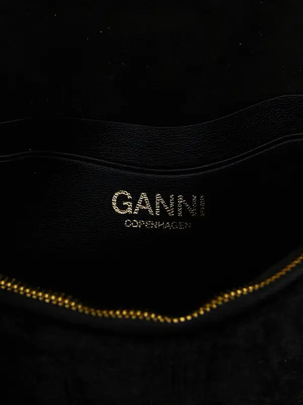 GANNI Lulu Moiré Velvet Wallet On Chain With Gold Tone Clasp - Black