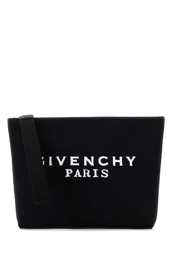 Givenchy Canvas Pouch With Silver Tone Finishing - Black