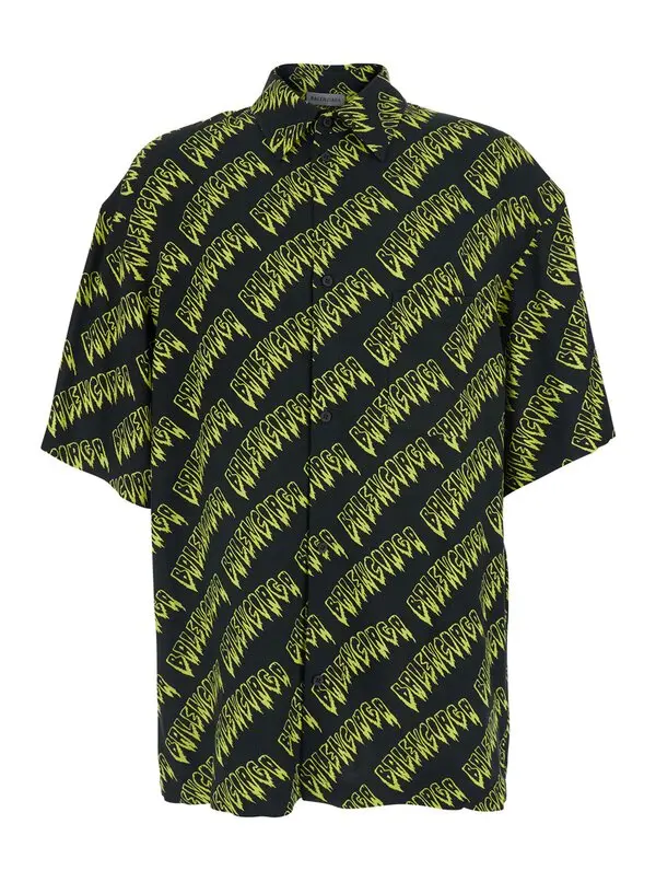 Balenciaga Creeper' Shirt With Classic Collar And All-over Logo Motif In Viscose For - Multicolor