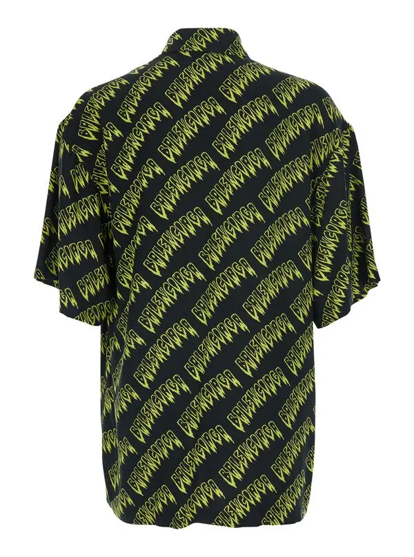 Balenciaga Creeper' Shirt With Classic Collar And All-over Logo Motif In Viscose For - Multicolor
