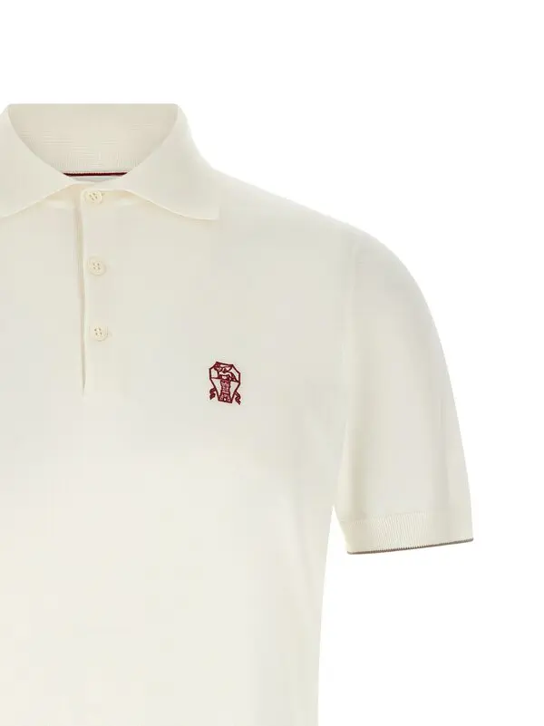 Brunello Cucinelli Logo Embroidery Polo Shirt - White