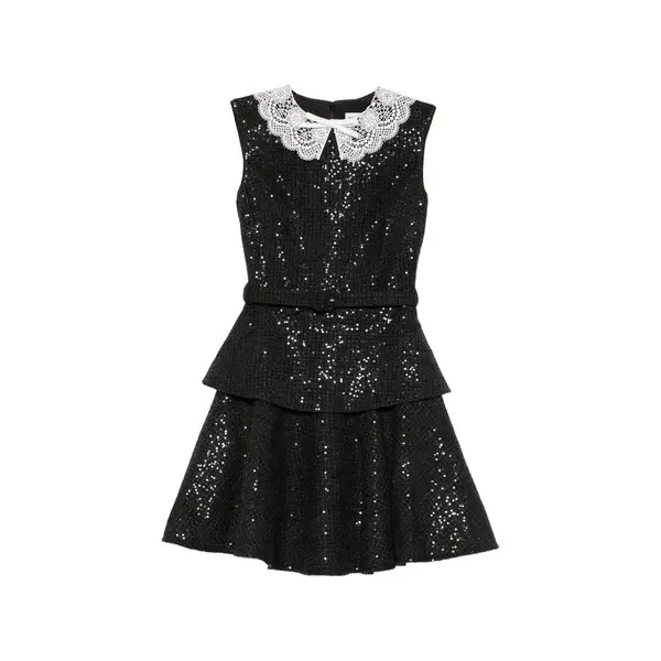 SELF-PORTRAIT Embellished Square Neck Sleeveless Dress - Black