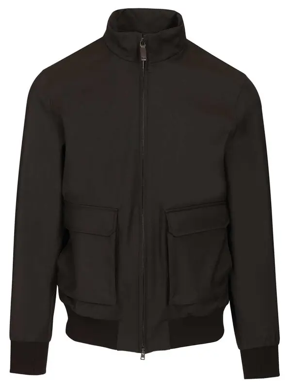 Herno Pure Wool Bomber Jacket With High Neck And Flap Pockets - Brown