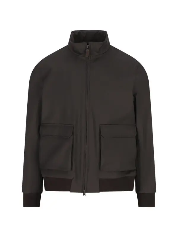 Herno Pure Wool Bomber Jacket With High Neck And Flap Pockets - Brown
