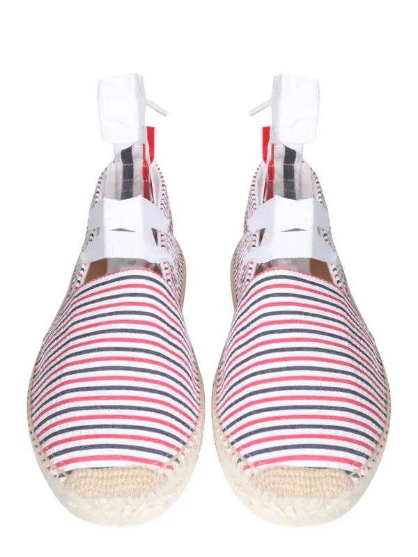 Thom Browne Seersucker Cotton Espadrilles With Ribbon Fastening - Multicolor