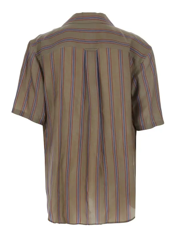 Saint Laurent Boxy Strips Shirt With Collar And Long Sleeves In Brown For