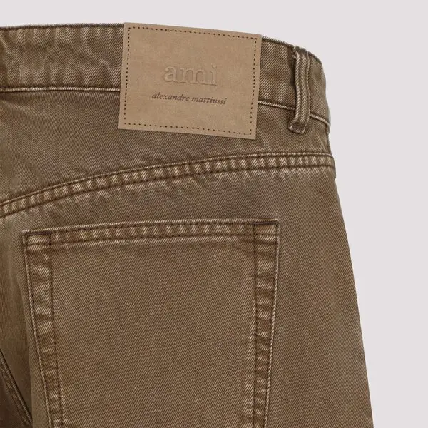 AMI Paris Large Fit Wide Leg Jeans - Brown