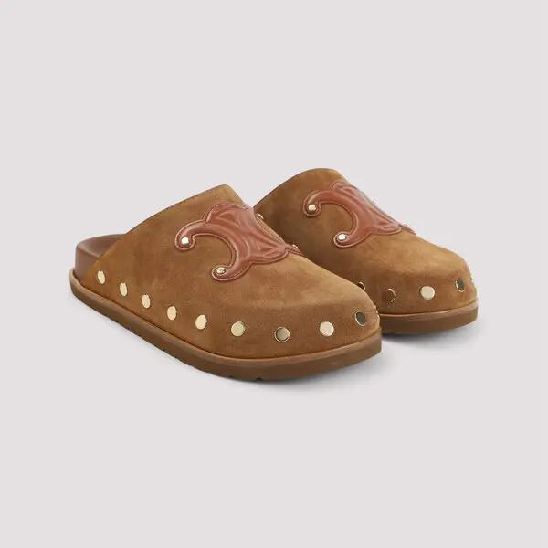Celine Triomphe Wedge Mules In Suede