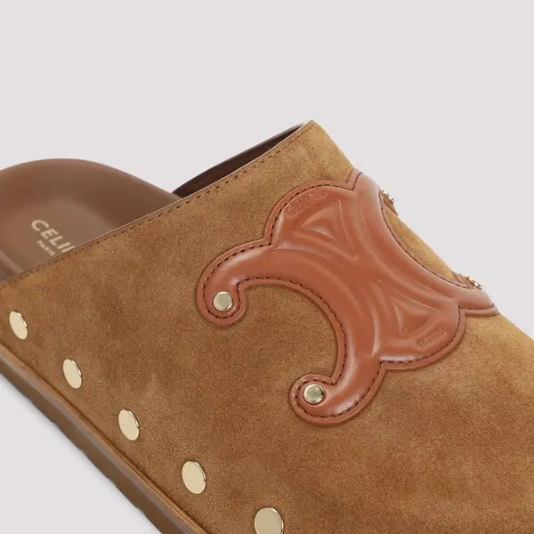 Celine Triomphe Wedge Mules In Suede