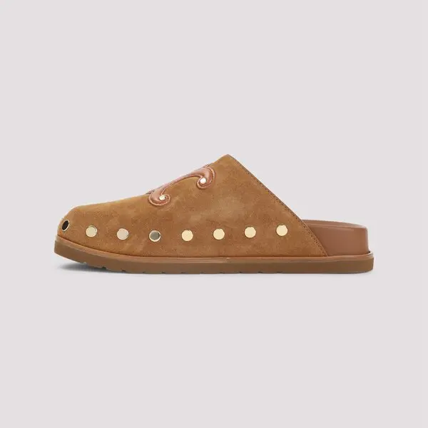 Celine Triomphe Wedge Mules In Suede - Brown