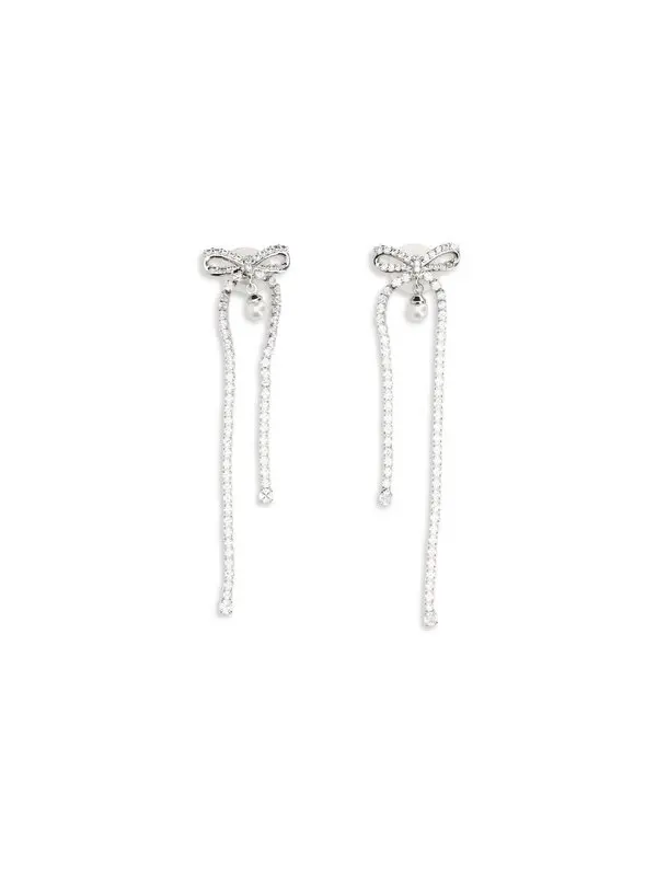 SELF-PORTRAIT Crystal Bow And Pearl Drop Earrings - Silver