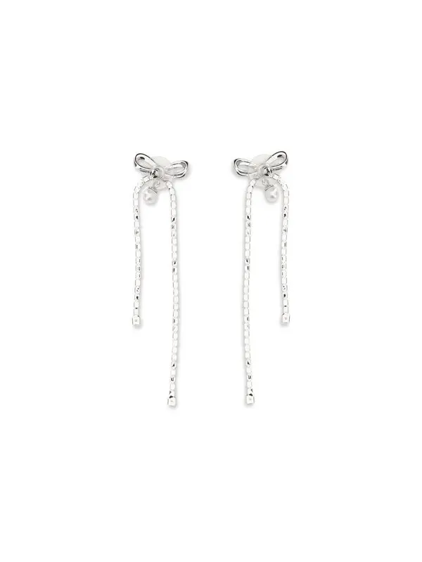 SELF-PORTRAIT Crystal Bow And Pearl Drop Earrings