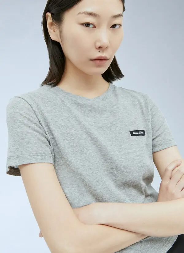 Miu Miu Cotton Jersey Logo Patch T-shirt