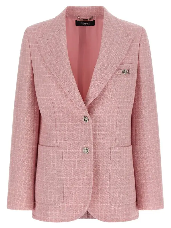 Versace Checked Wool Crêpe Blazer - Pink