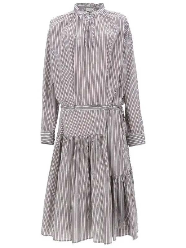 Dries Van Noten Long Striped Dress With Tie Detail - Multicolor