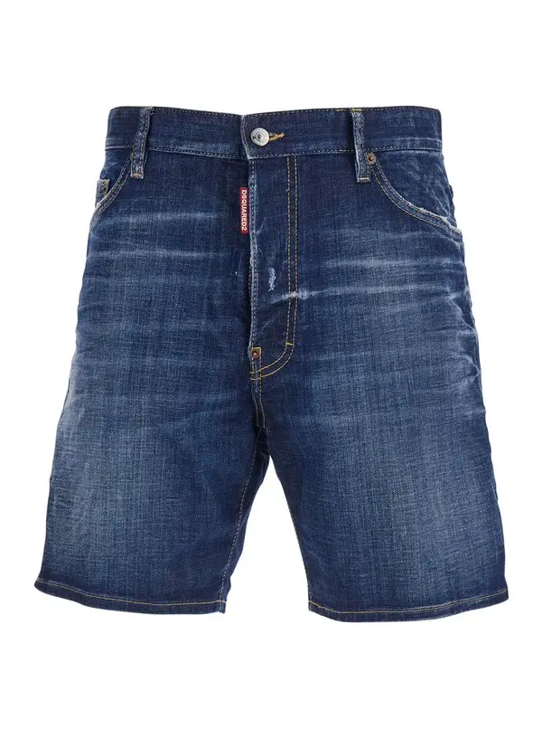 Dsquared2 Cotton Denim Shorts With Frayed Hem