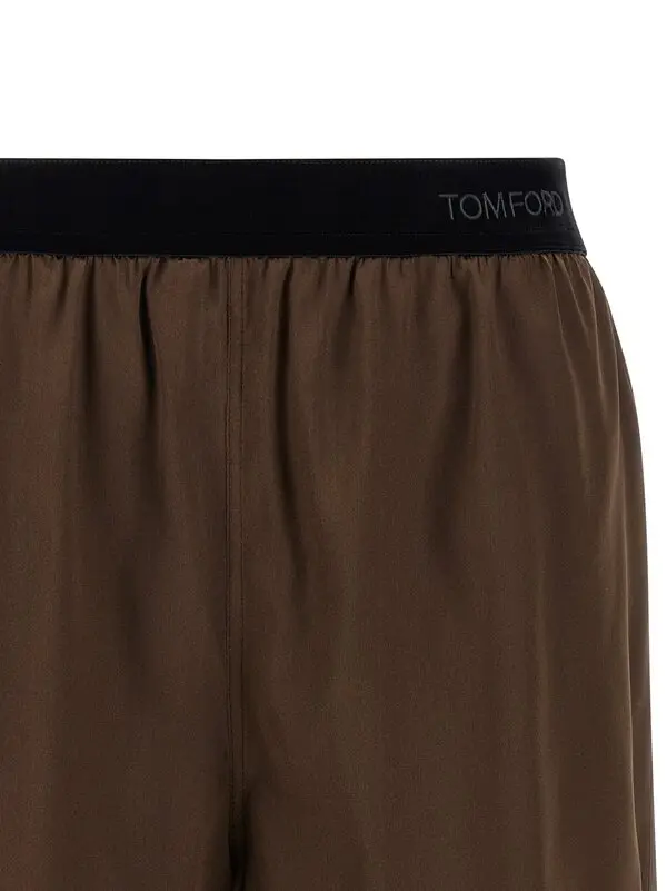 TOM FORD Silk Satin Pajama Shorts With Velvet Logo Detail