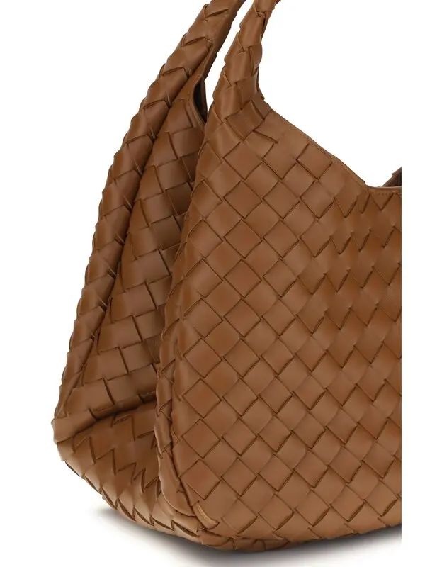 Bottega Veneta Campana Intrecciato Leather Shoulder Bag - Brown