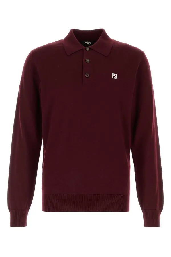 Fendi Burgundy Stretch Wool Polo Shirt - Red
