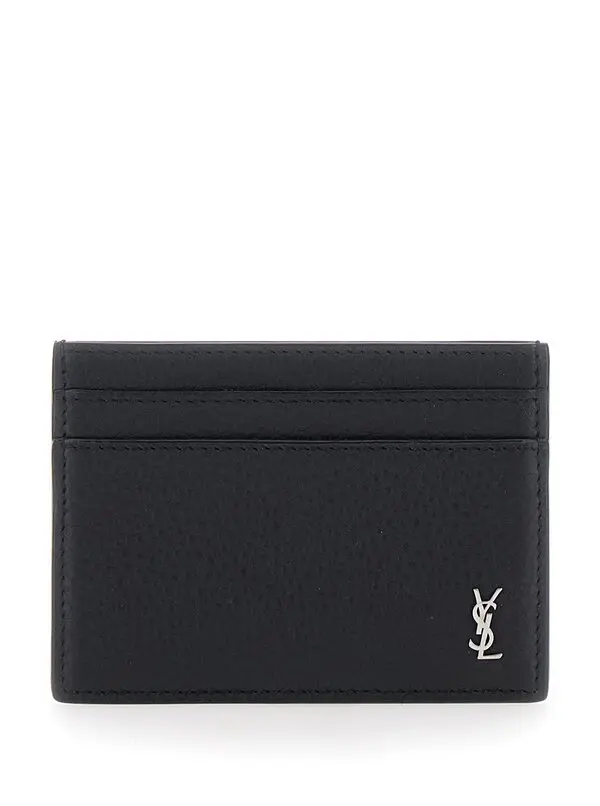 Saint Laurent Black Card Holder With Cassandre Detail On The Front In Leather - Multicolor