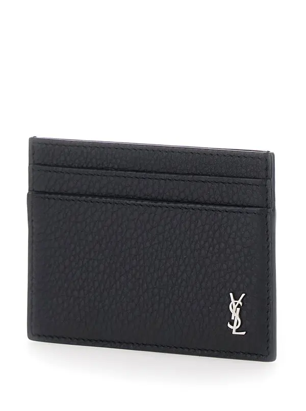 Saint Laurent Black Card Holder With Cassandre Detail On The Front In Leather - Multicolor
