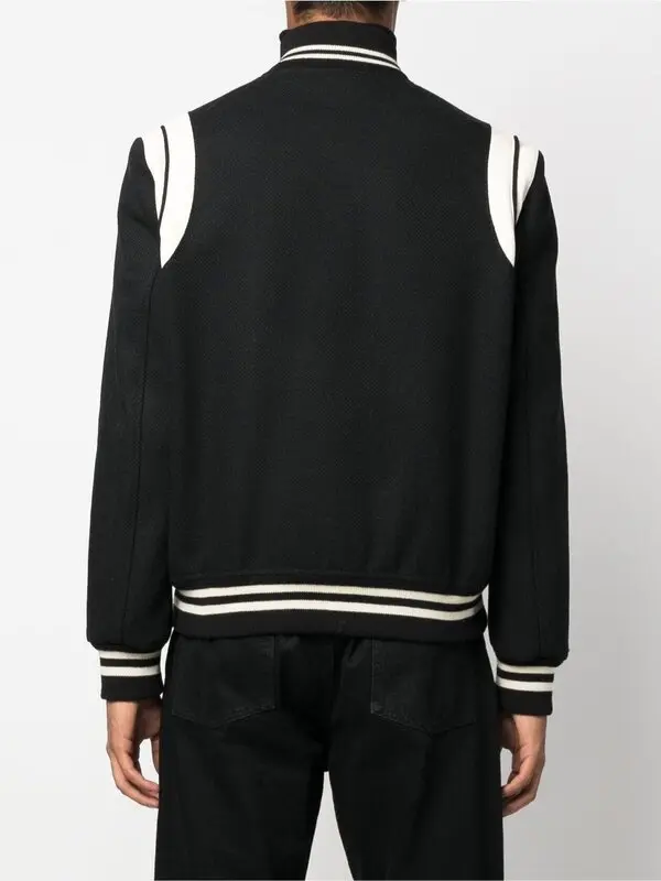 Saint Laurent Teddy" Wool Bomber Jacket With Leather Accents - Black