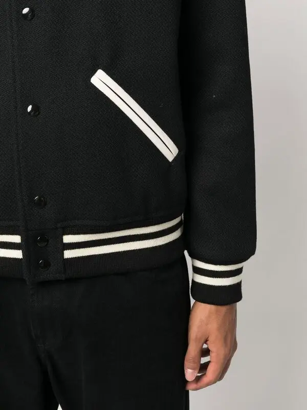 Saint Laurent Teddy" Wool Bomber Jacket With Leather Accents - Black