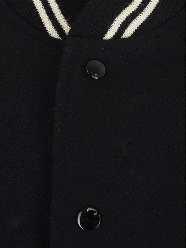 Saint Laurent Teddy" Wool Bomber Jacket With Leather Accents - Black