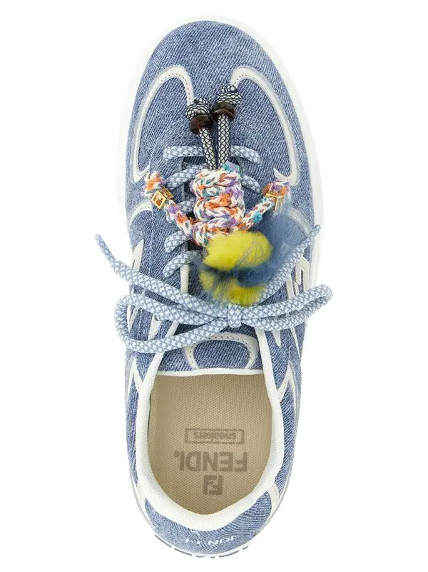 Fendi Match Denim-effect Suede Sneakers With Charms - Blue