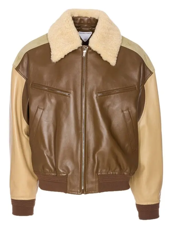 Bottega Veneta Nappa Leather Bomber Jacket With Shearling Collar - Multicolor