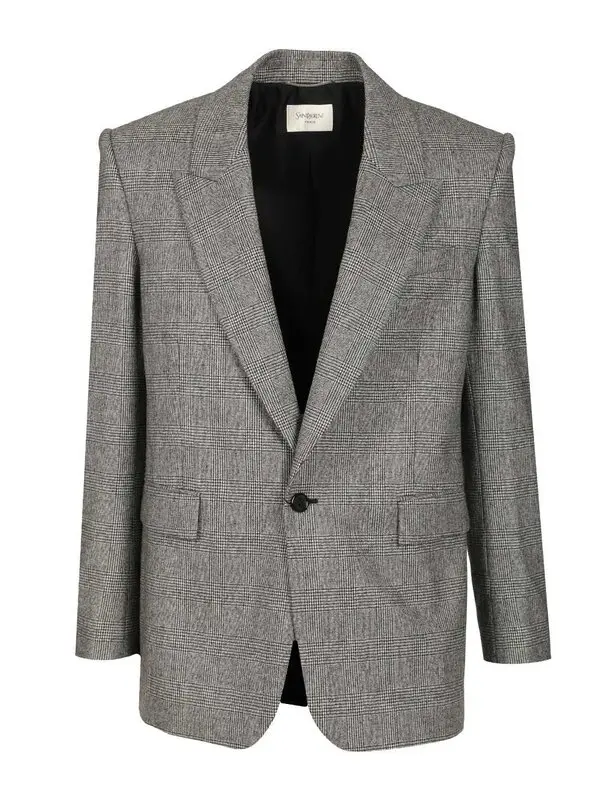 Saint Laurent Prince Of Wales Wool Flannel Jacket - Gray