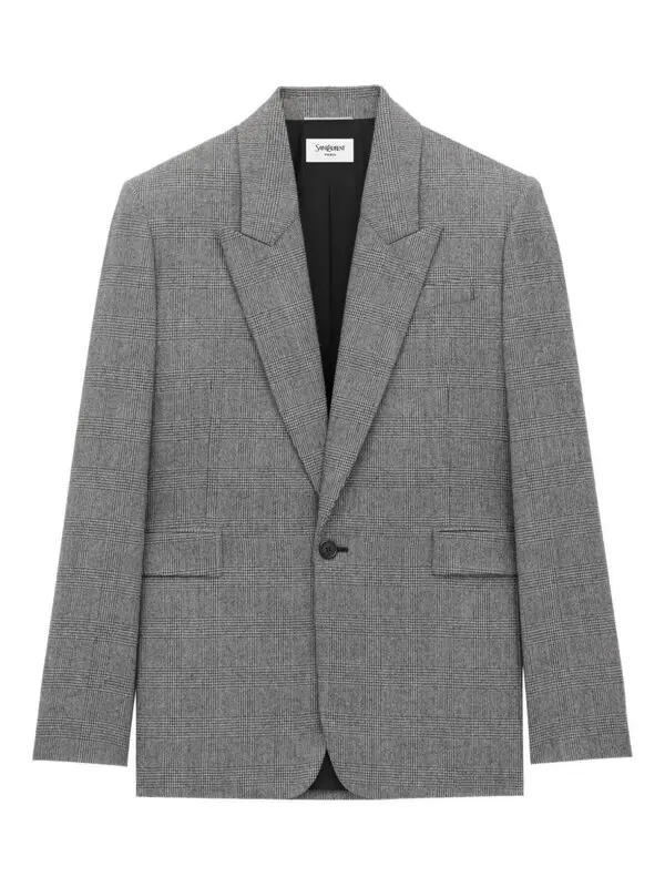 Saint Laurent Prince Of Wales Wool Flannel Jacket - Gray