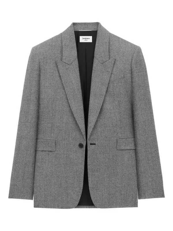 Saint Laurent Prince Of Wales Wool Flannel Jacket - Gray