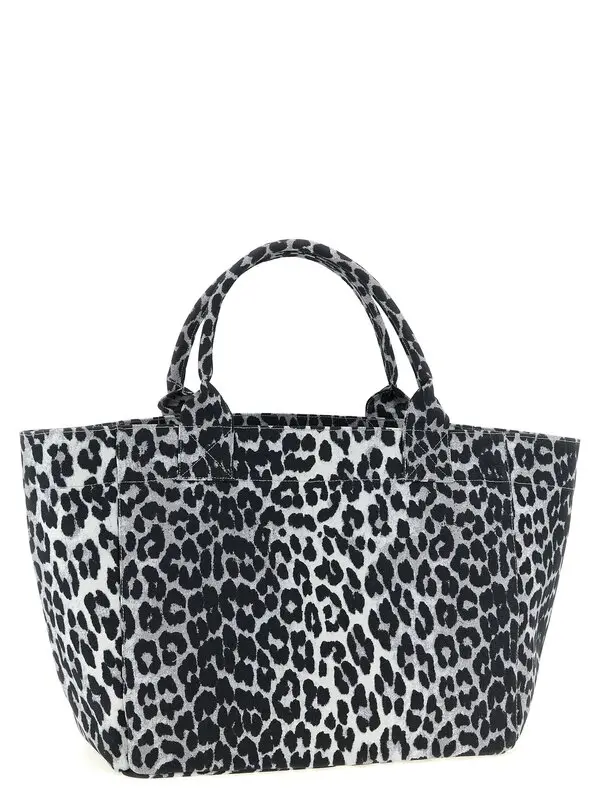 GANNI Leopard Print Embroidered Medium Tote Bag - Gray