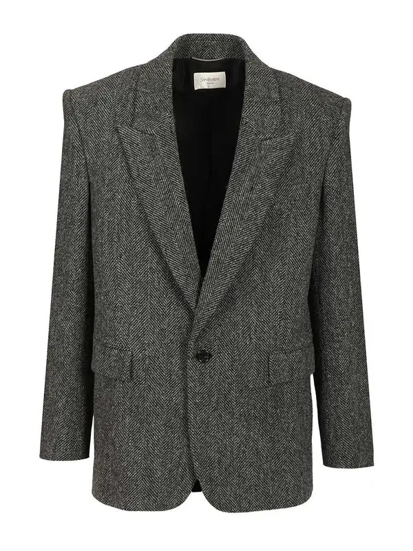 Saint Laurent Herringbone Worsted Wool Blazer
