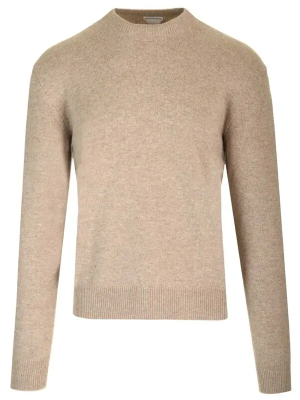 Bottega Veneta Beige Cashmere Sweater With Intrecciato Leather Patches - Cream