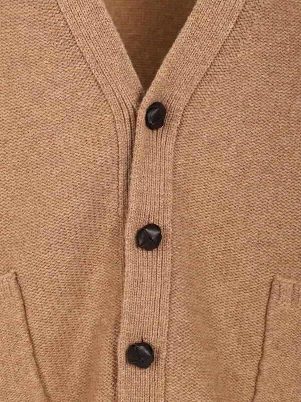 Bottega Veneta Fine Merino Wool Cardigan With Intrecciato Leather Buttons